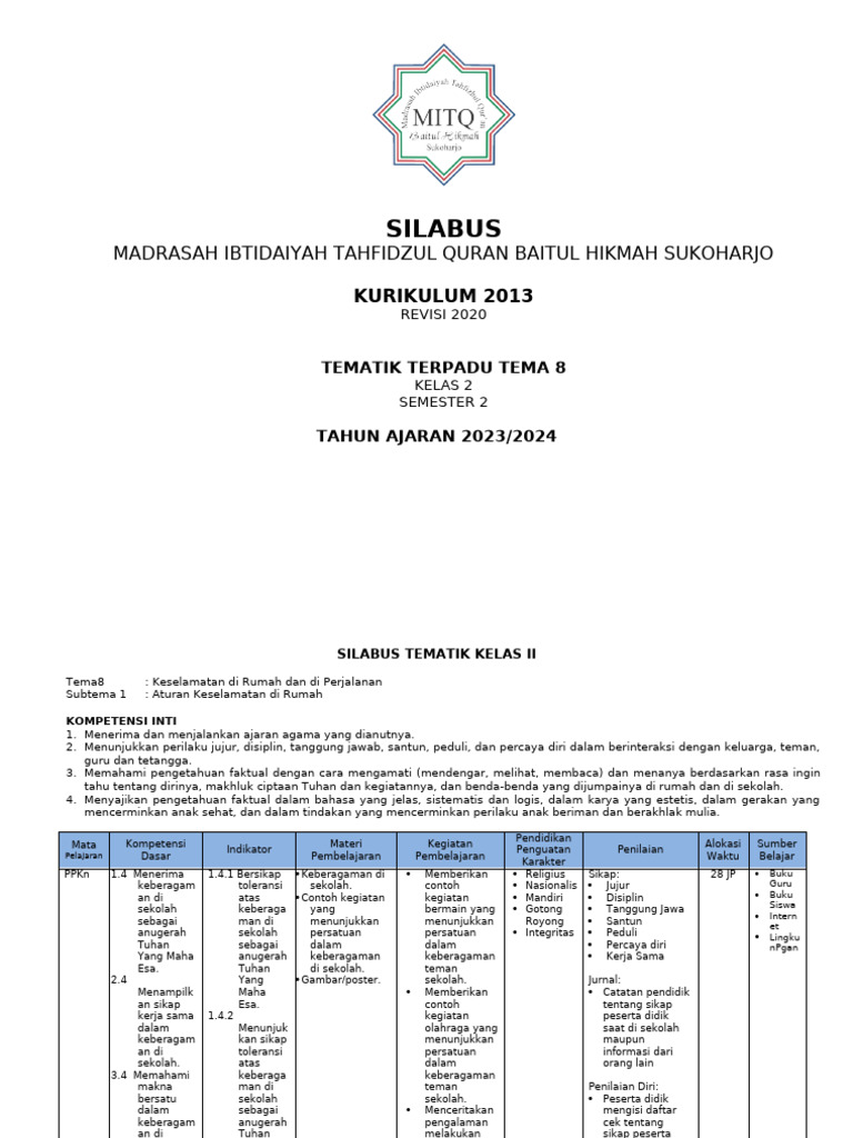 Silabus Tema 8 | PDF