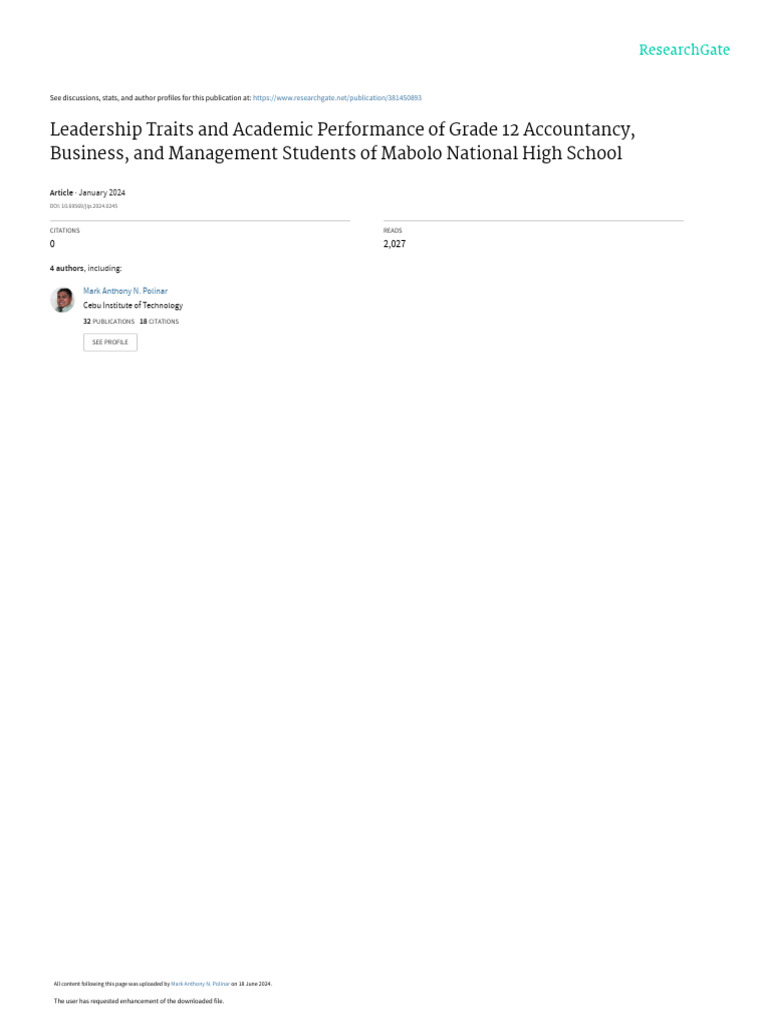 Leadership Traits and Academic Performance of Grade 12 Accountancy ...