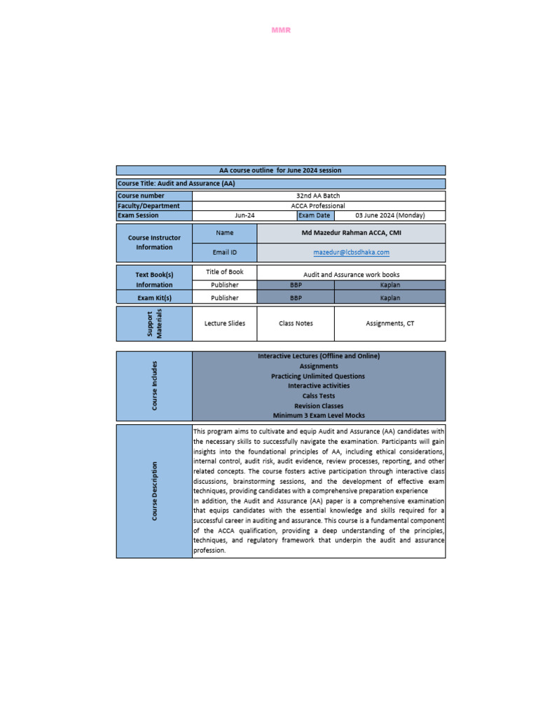 AA Course Outline | PDF