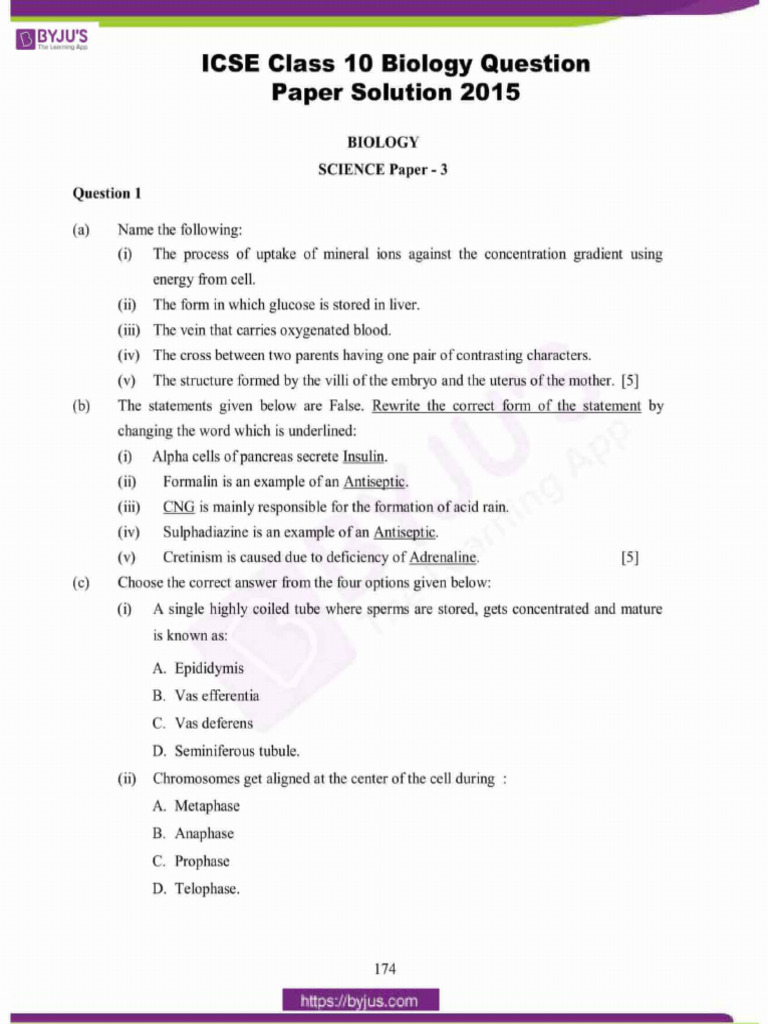 2015 Icse Biology Paper | PDF