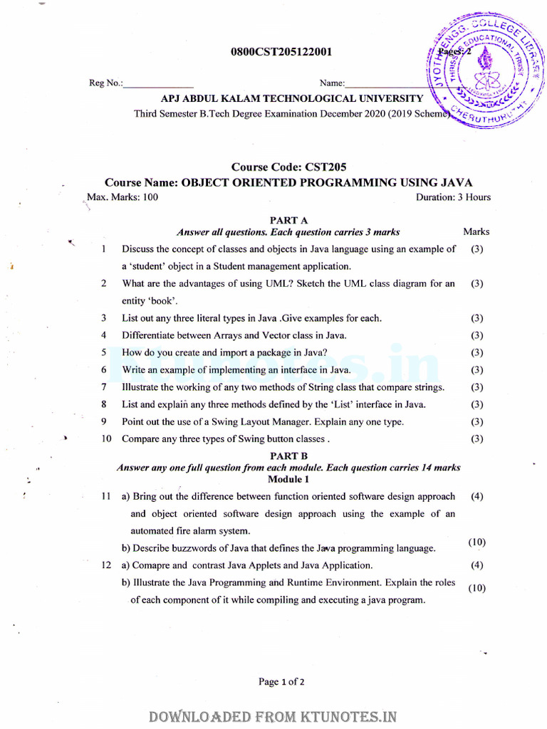Cst205 Object Oriented Programming Using Java, December 2020 | PDF
