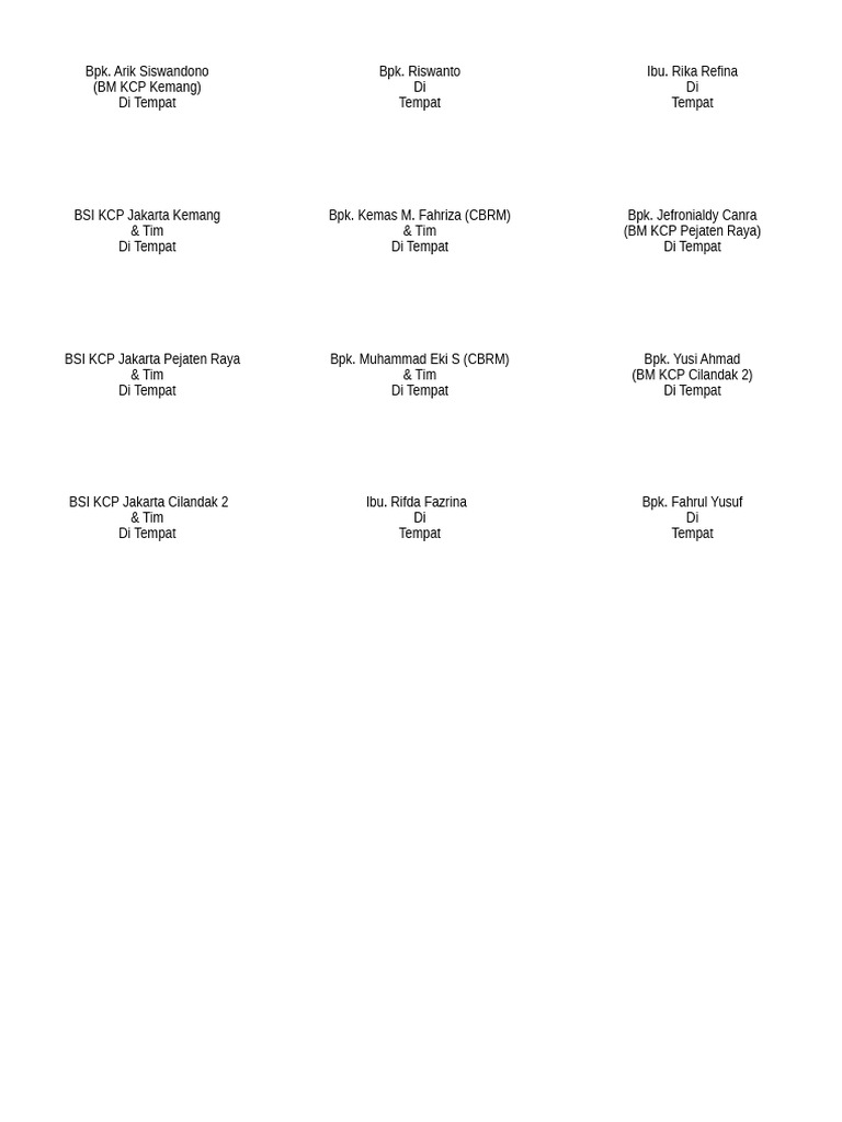 Label Undangan Bank Bsi | PDF