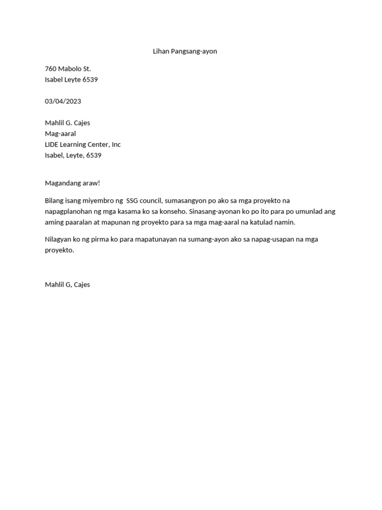 Liham Pagsang Ayon | PDF