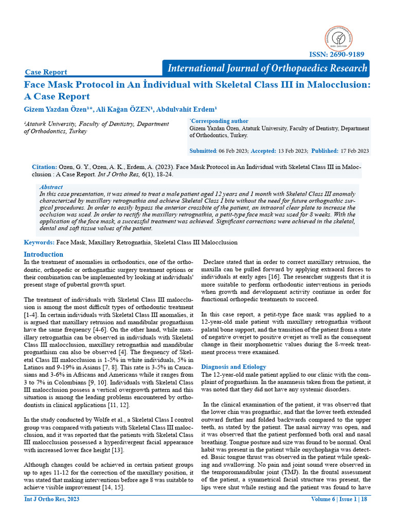 Face Mask Protocol in An Ndividual With Skeletal Class III in ...
