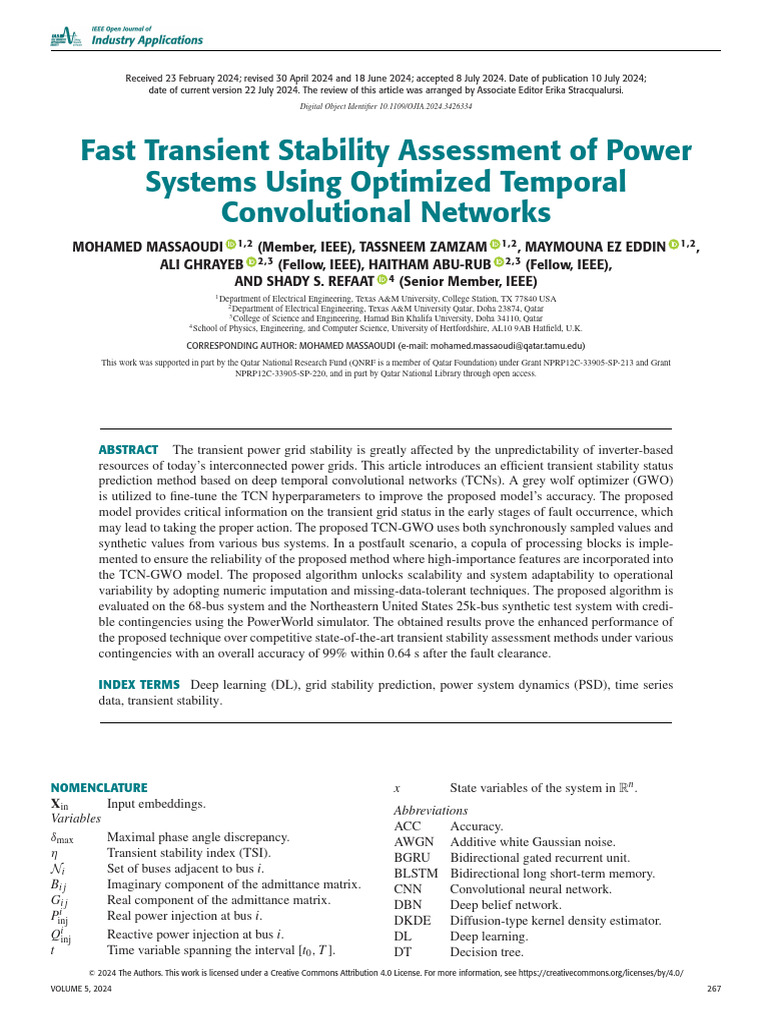 Fast Transient Stability Assessment of Power Systems Using Optimized Temporal Convolutional ...