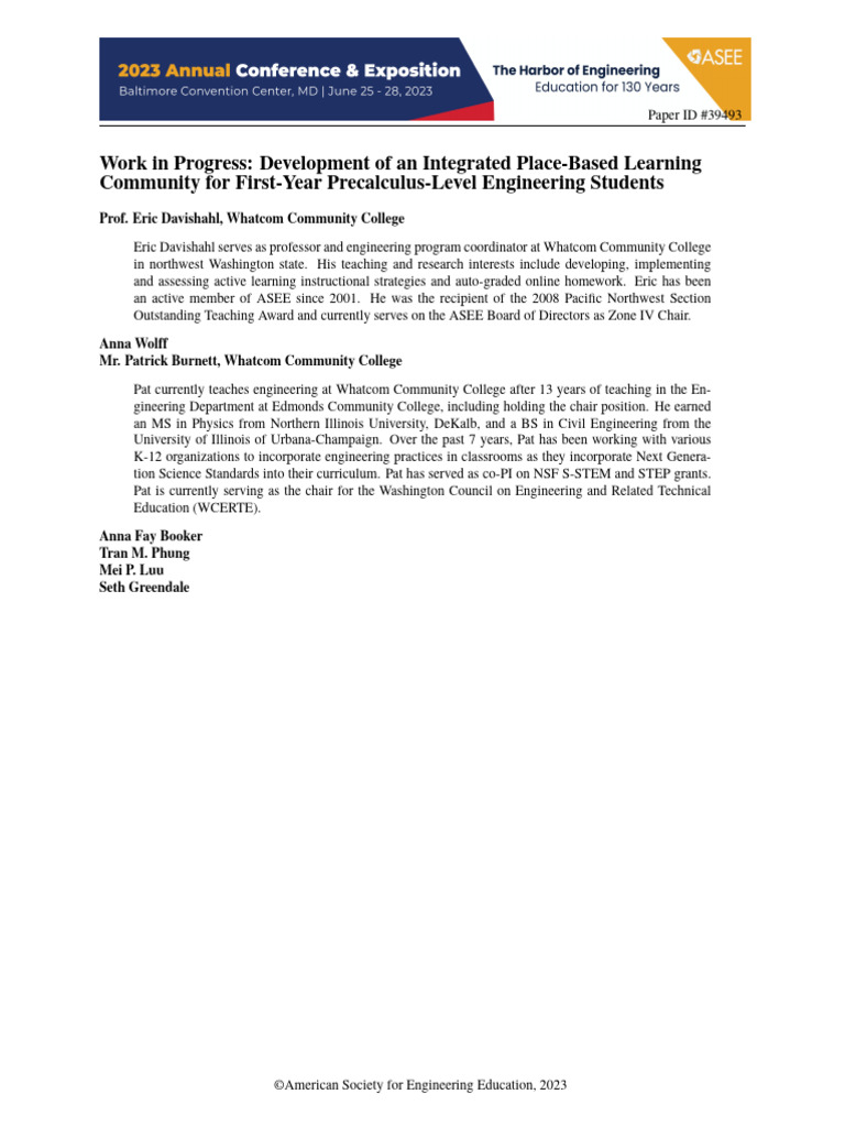 Work in Progress Development of An Integrated Place Based Learning ...