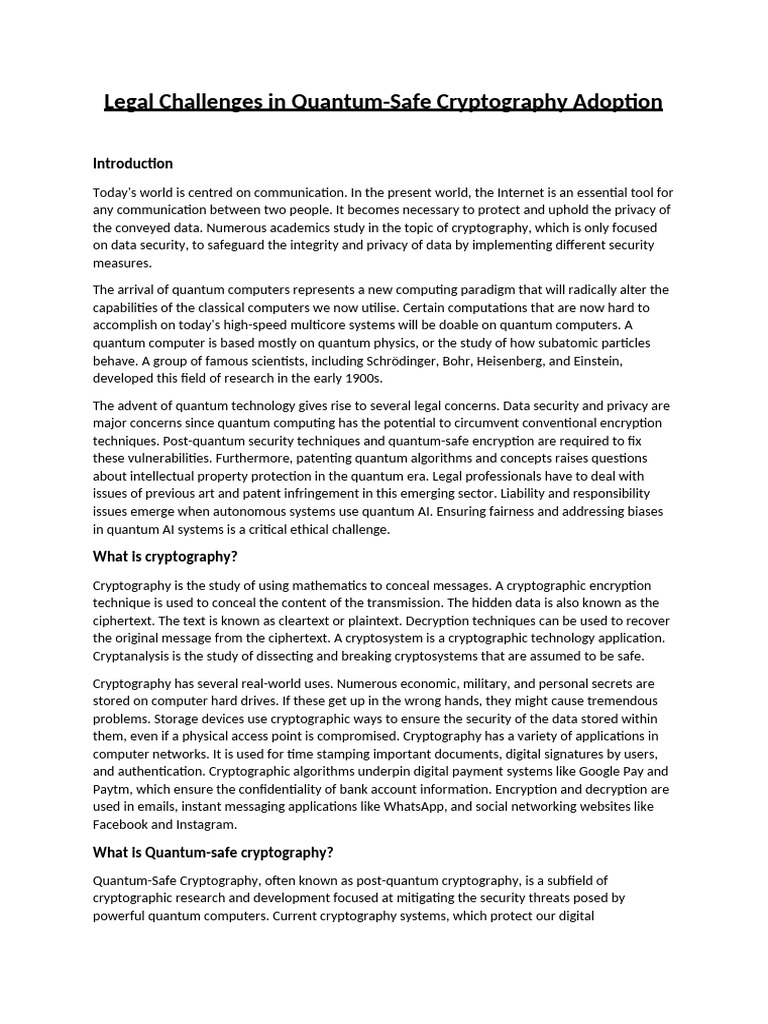 Legal Challenges in Quantum-Safe Cryptography Adoption | PDF
