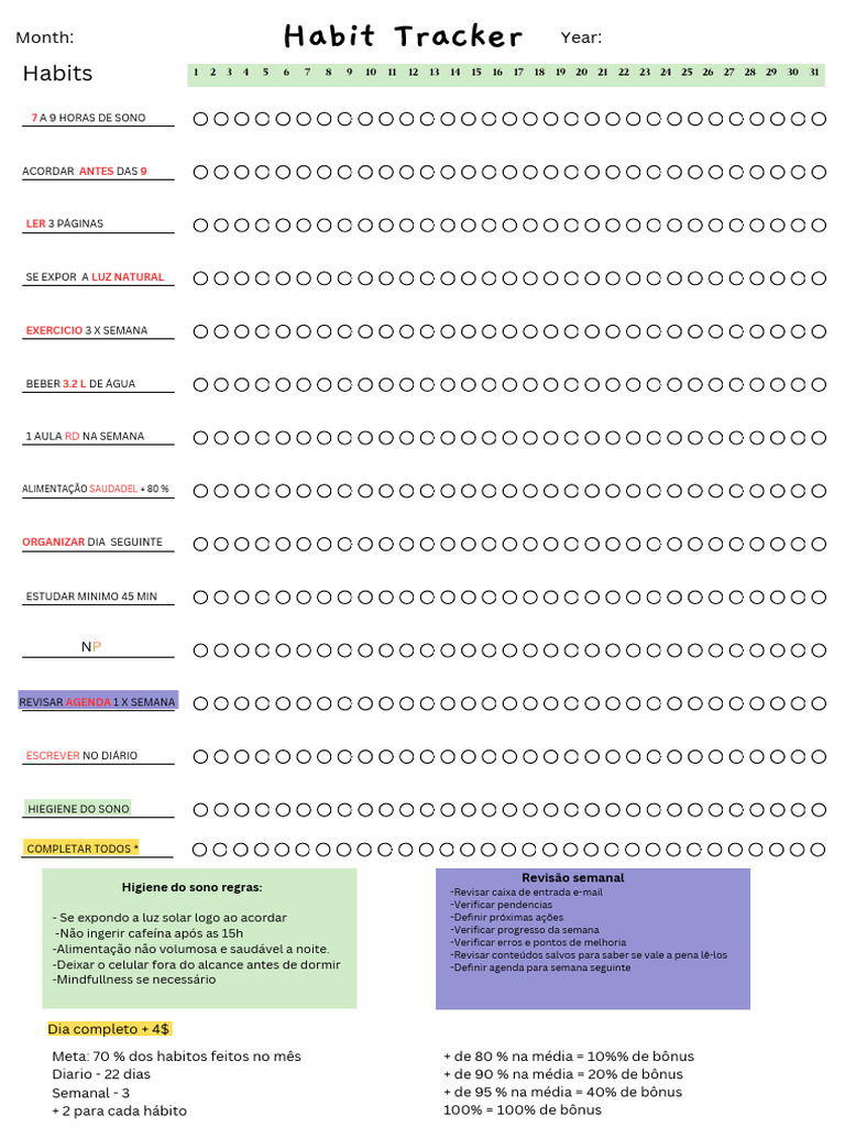 Minimalist White Habit Tracker Circle Checklist Planner | PDF | Wellness