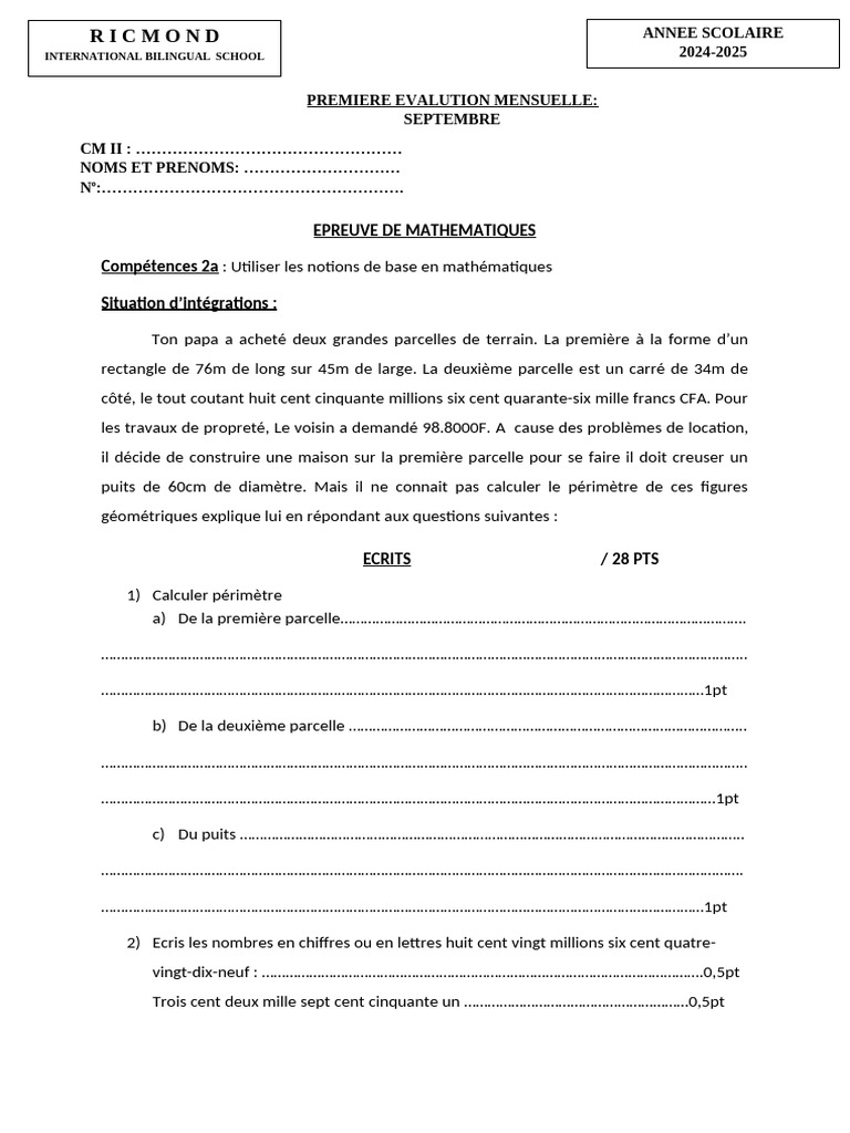 Épreuves de Septembre | PDF