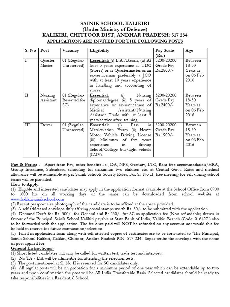 Kalikiri, Chittoor Dist, Andhar Pradesh: 517 234 Sainik School Kalikiri ...