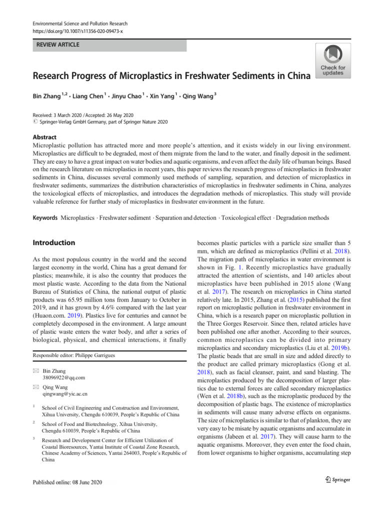 Research Progress of Microplastics in Freshwater Sediments in China | PDF