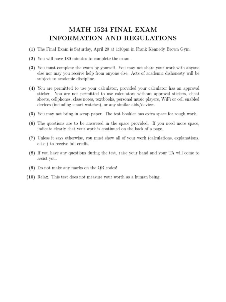 Final Exam Information | PDF