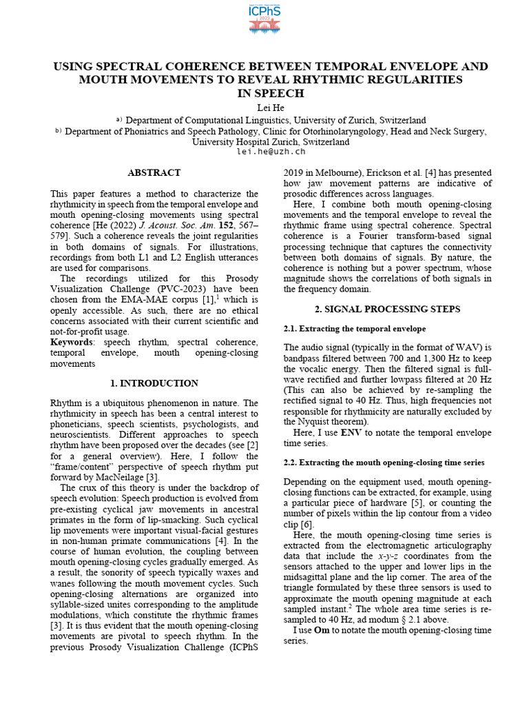 Using Spectral Coherence Between Temporal Envelope and Mouth Movements ...