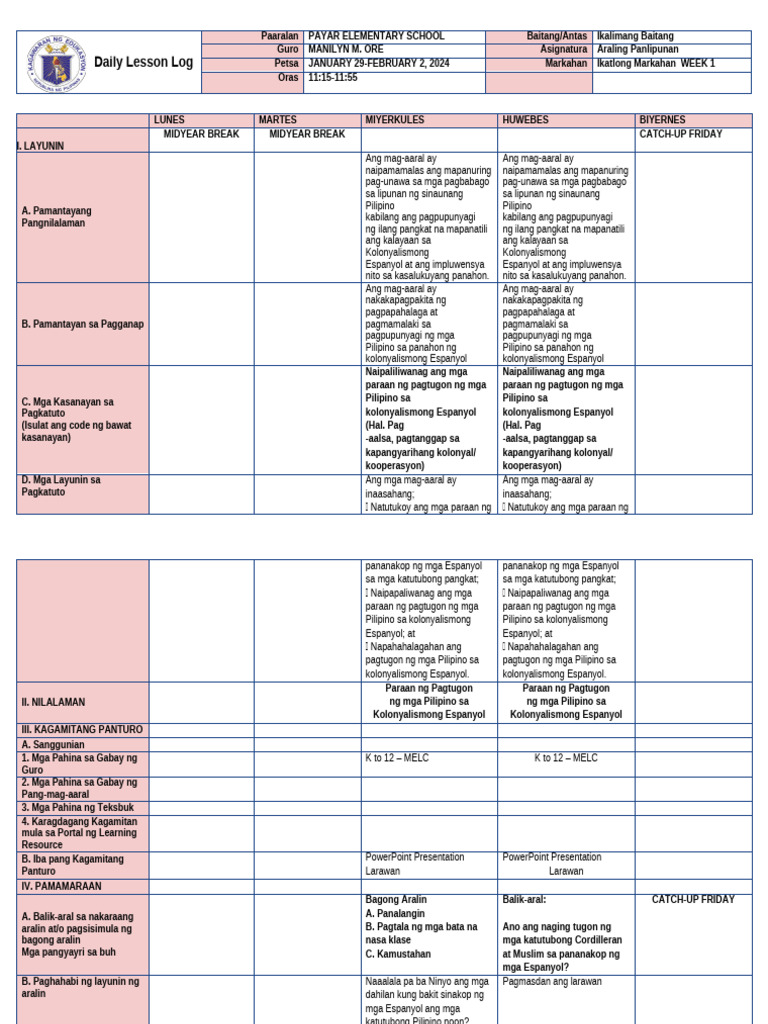 DLL Week 1-Q3 Ap | PDF | Philippines