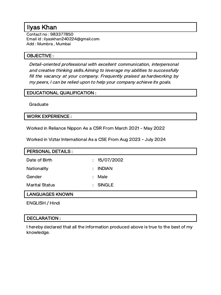 Ilyas - Resume | PDF