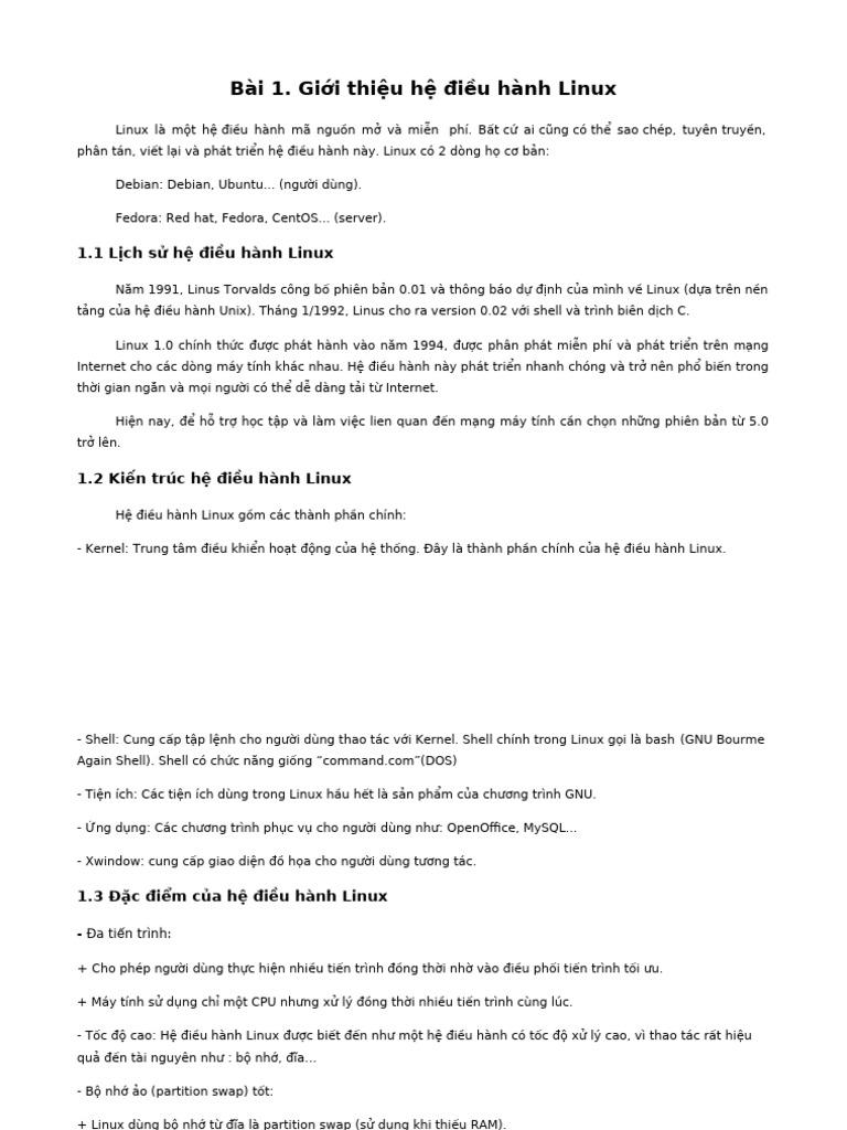 Bai 1. Gioi Thieu He Dieu Hanh Linux | PDF