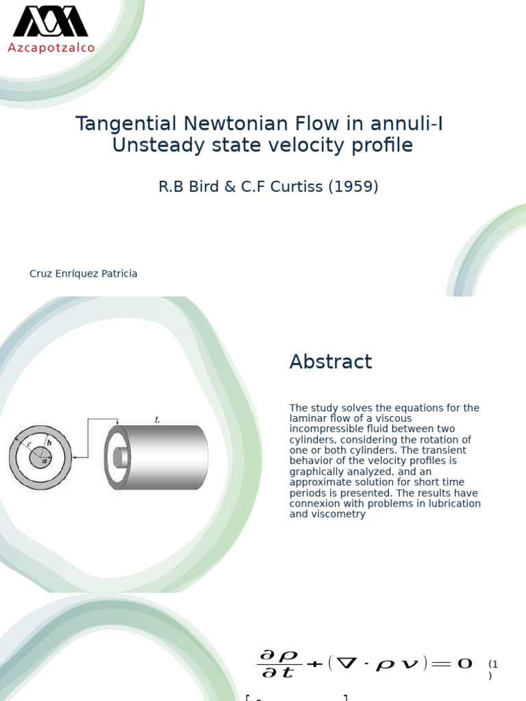 Tangential Newtonian Flow in Annuli Unsteady State Velocity Profile | PDF