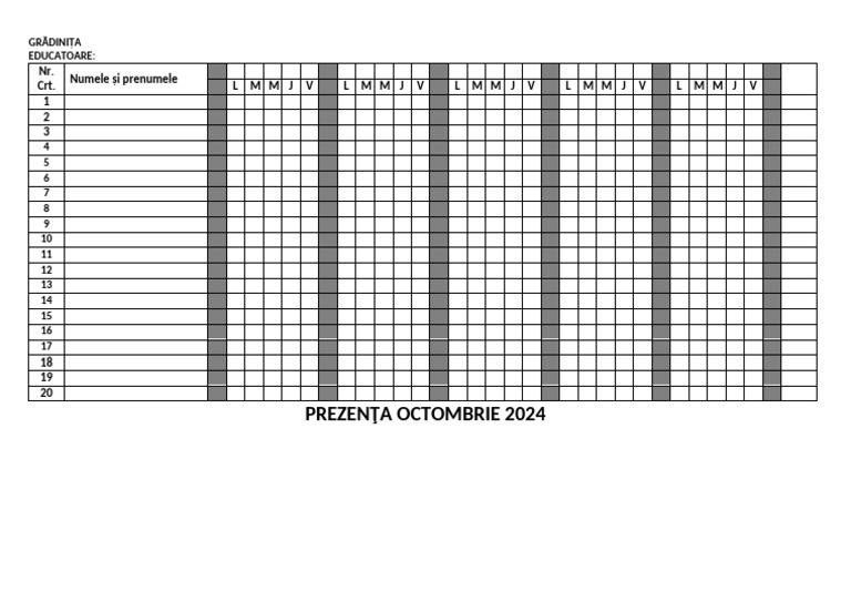 Tabel Prezenta Bondarei 2024-2025 | PDF