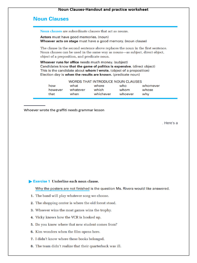 Noun Clauses (Subj-Obj Compl - Obj Prep | PDF | Clause | Subject (Grammar)