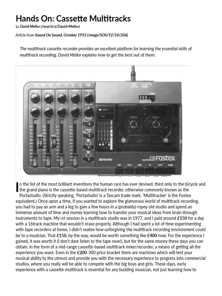 Hands On - Cassette Multitracks (SOS Oct '92) | PDF | Equalization ...