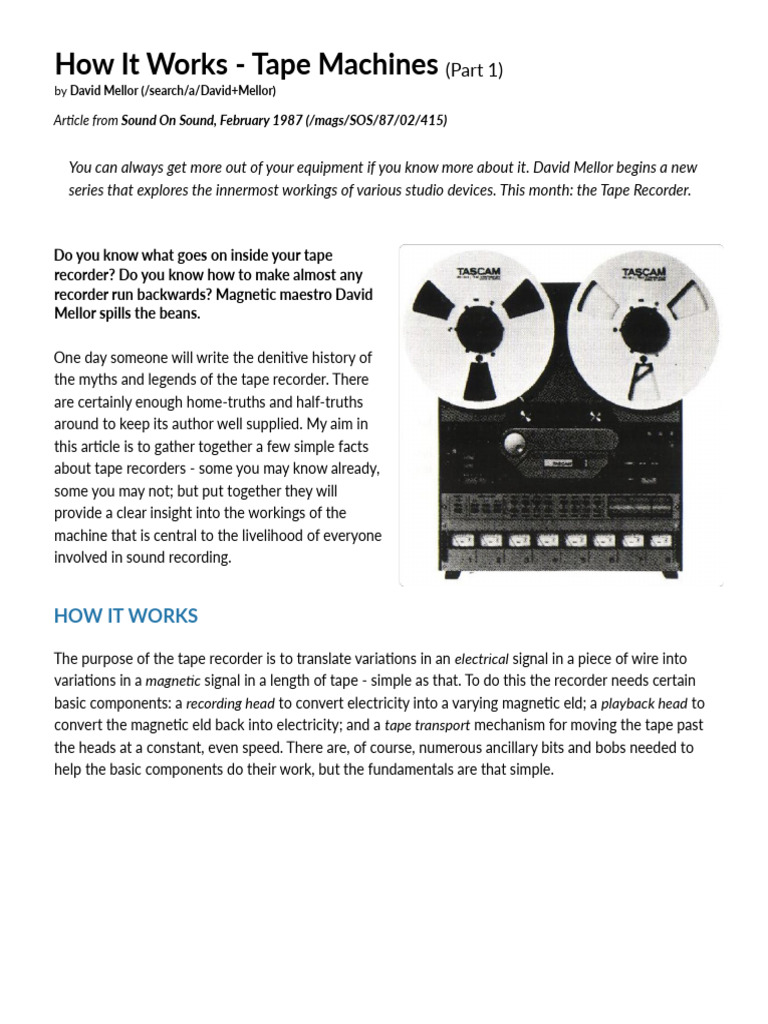 How It Works (Part 1) - Tape Machines (SOS Feb '87) | PDF | Tape ...