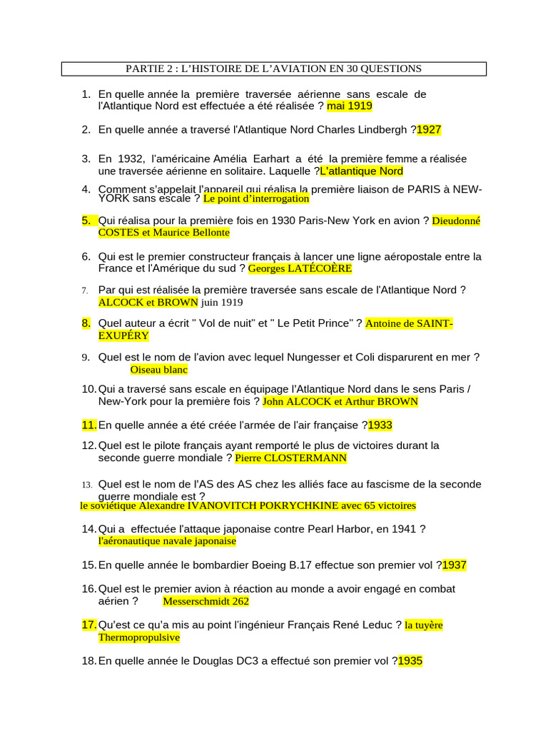 Corrige 90 Questions Histoire Partie2 | PDF