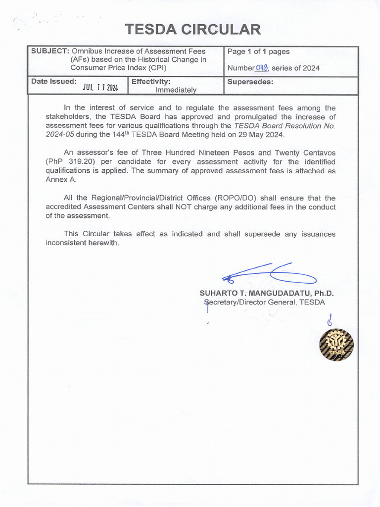 TESDA Circular No. 043-2024 | PDF