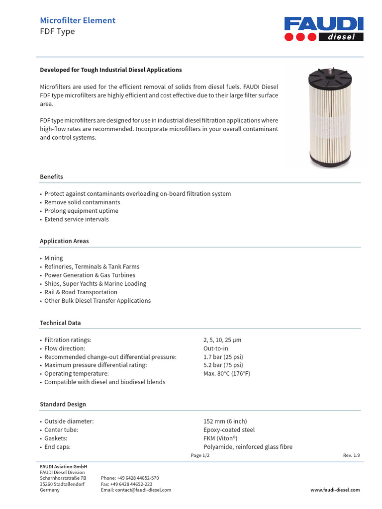DS FDF Microfilter 6inch Rev.1.9 en | PDF | Diesel Fuel | Filtration