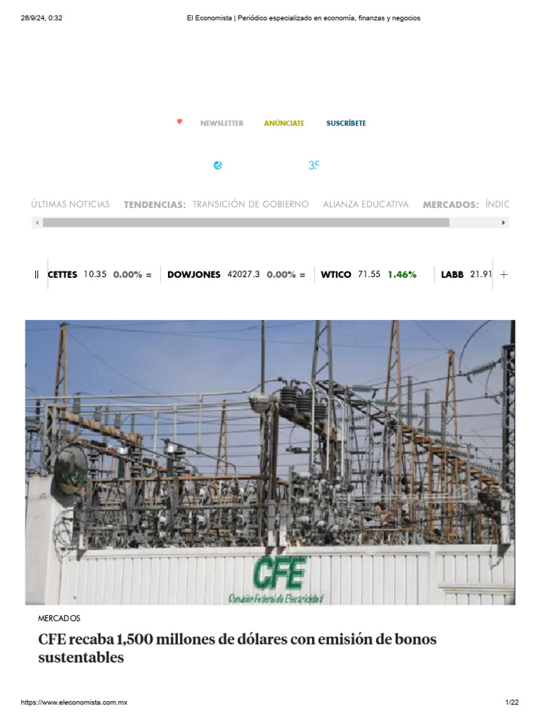 CFE Recaba 1,500 Millones de Dólares Con Emisión de Bonos Sustentables ...