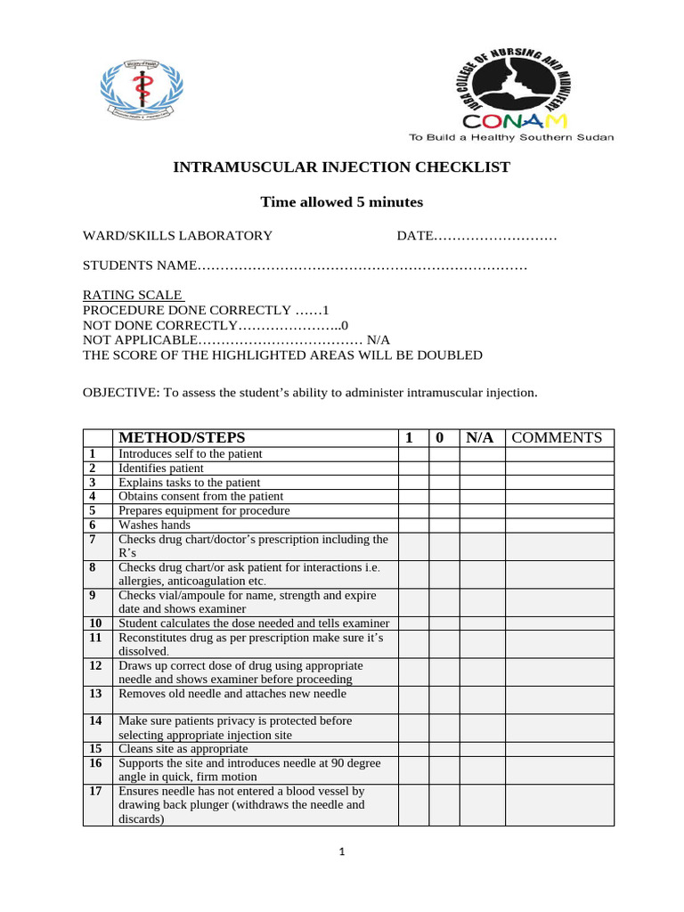 Reviewed intramuscular injection checklist(2) | PDF