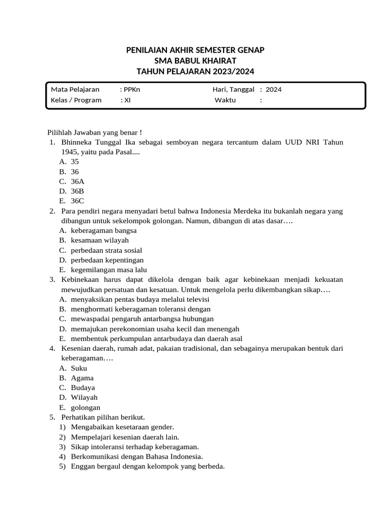 Soal Sas Genap Xi 2024 | PDF