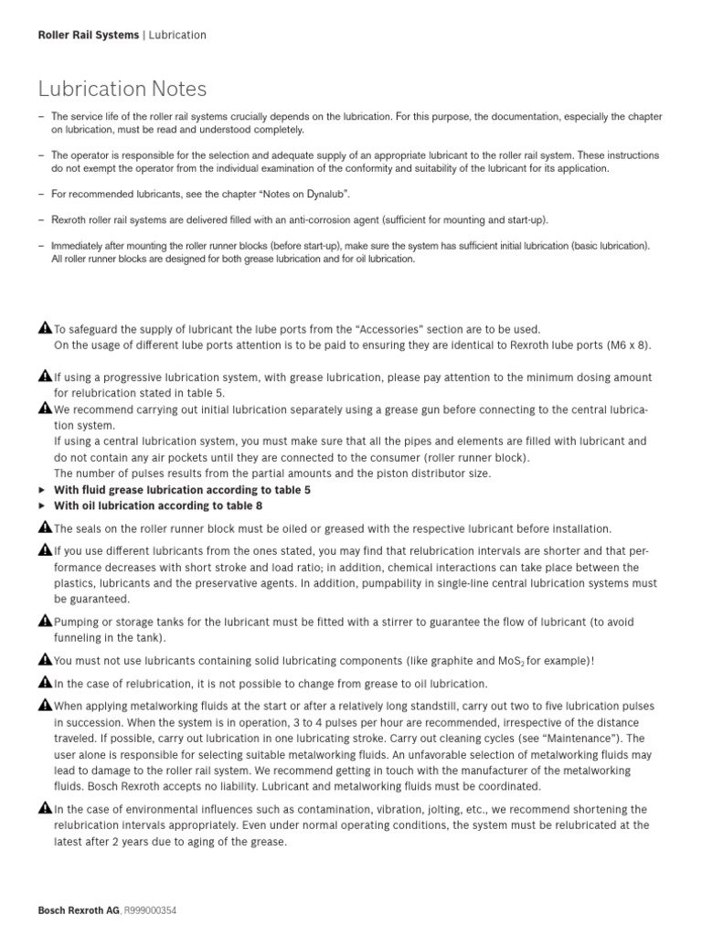 Rexroth Roller Rail Systems Lubrication | PDF