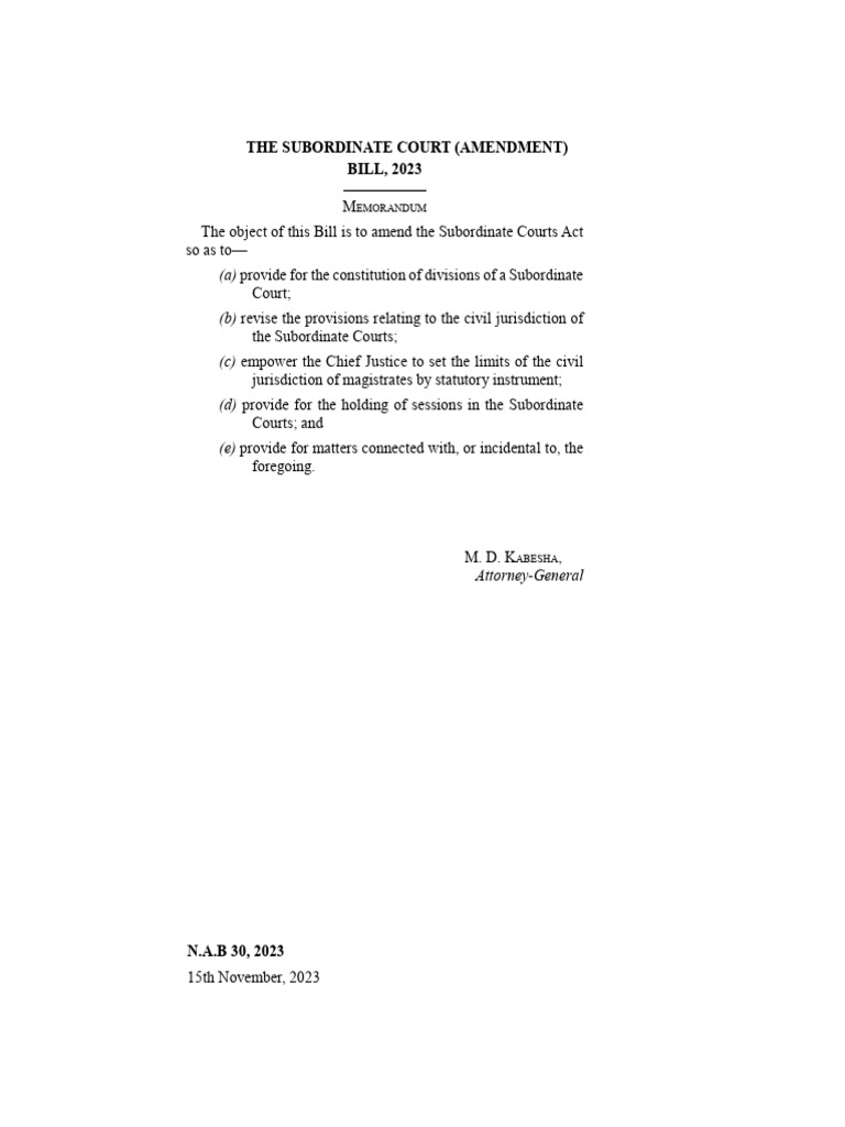 The Subordinate Court (Amendment) Bill | PDF