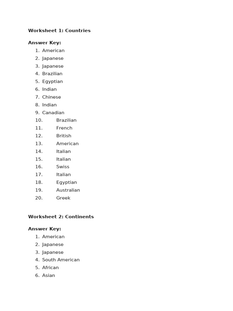 Proper Adjectives - Worksheet 1-4 - Answer Key | PDF | Sports ...