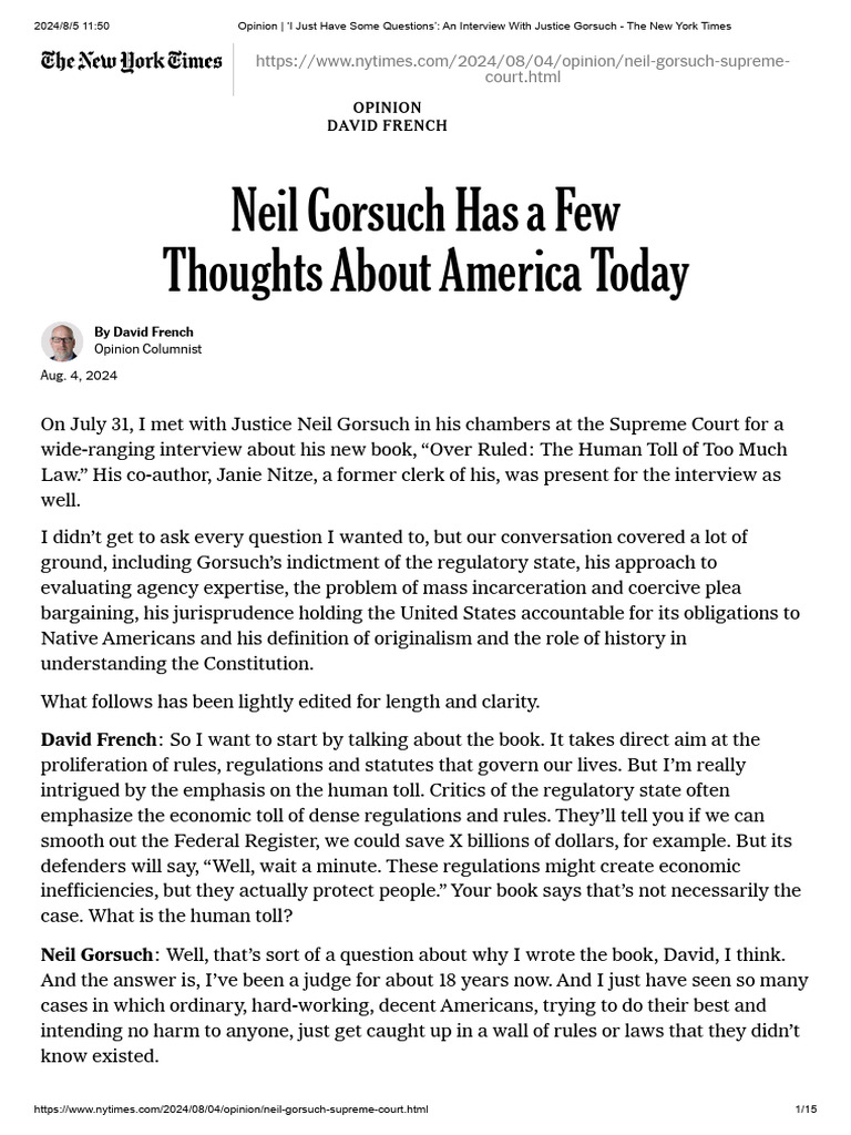 Interview with Justice Gorsuch on Law's Impact | PDF | Plea Bargain | Plea