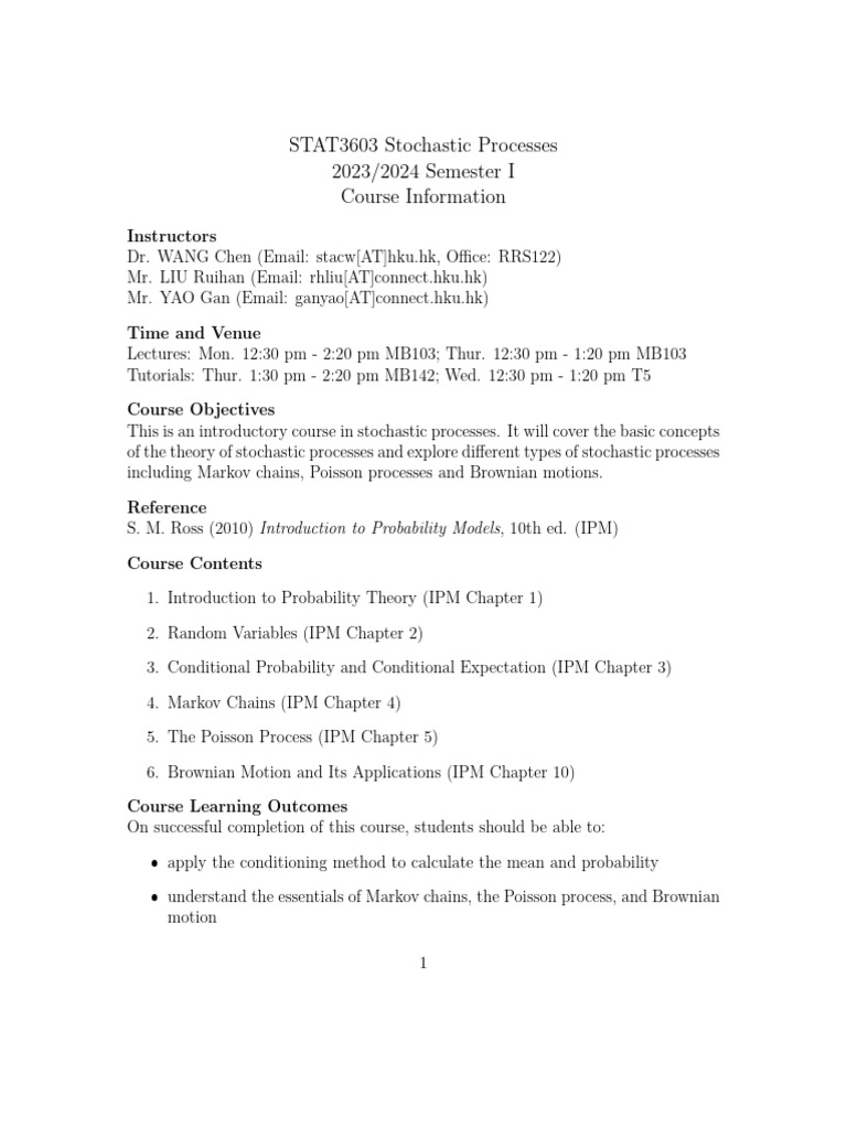 Stat 3603 | PDF | Stochastic Process | Probability