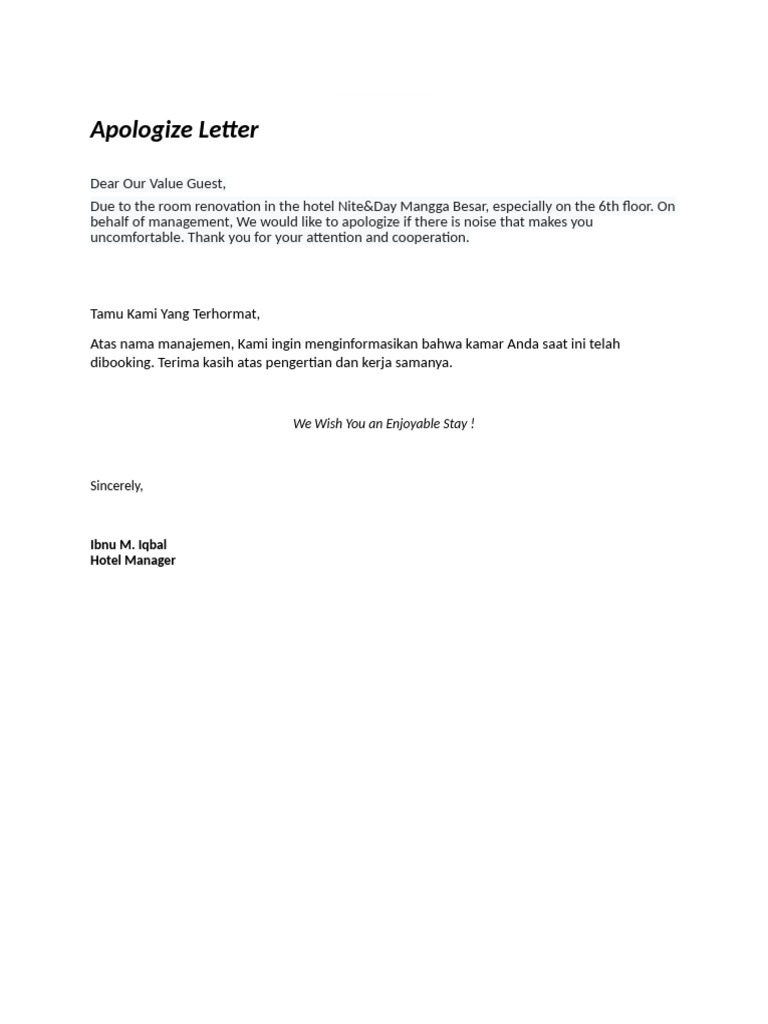 Apologize Letter | PDF