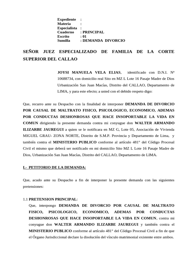 DEMANDA DIVORCIO Joysi | PDF
