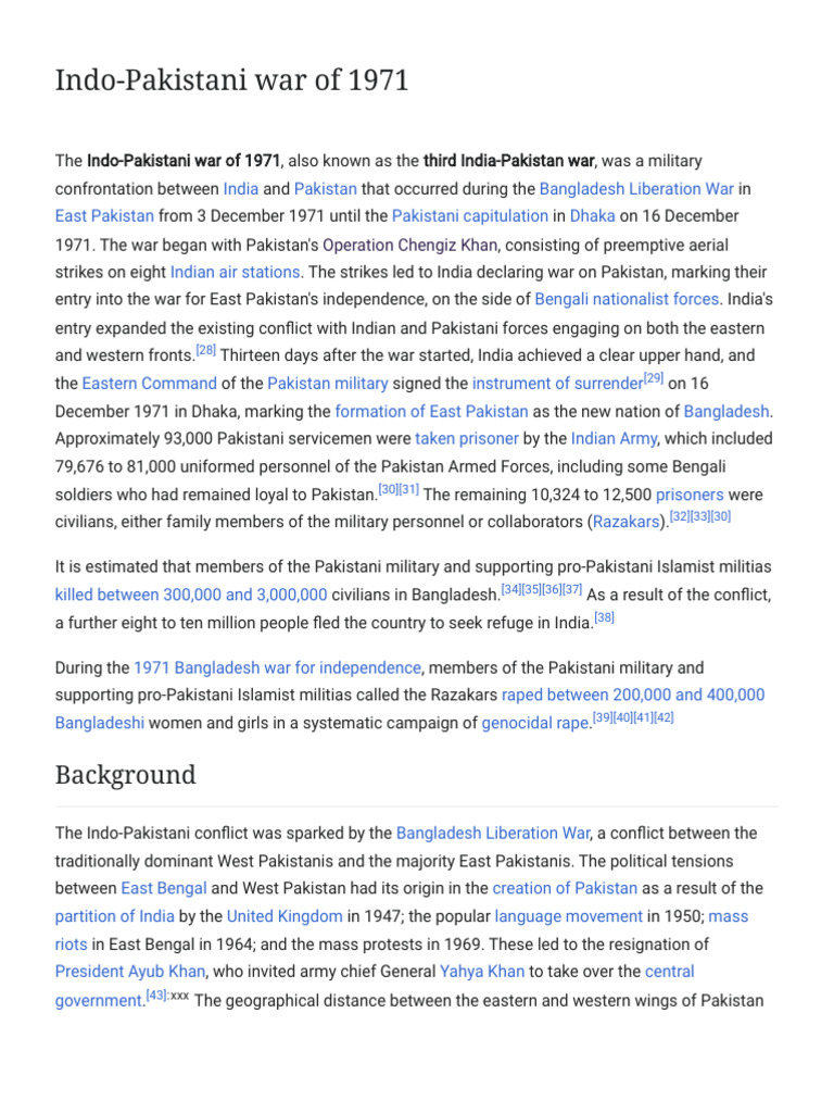 1971 Indo-Pakistani War Overview | PDF | Pakistan Army | Navies