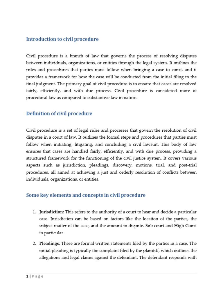 Topic 1 Civil Procedure | PDF