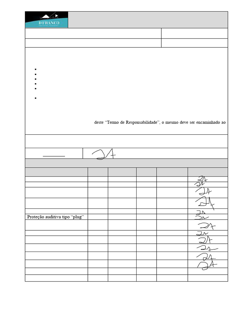 FICHA EPI DANIEL FRANCO DA SILVA | PDF