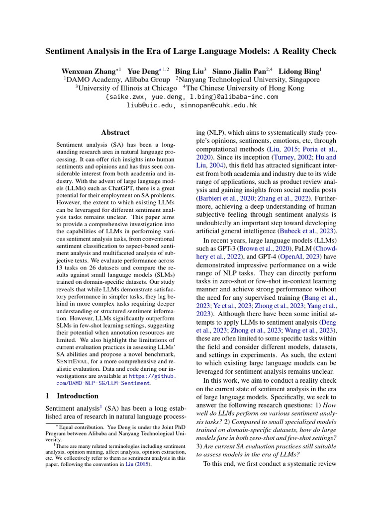 Sentiment Analysis in The Era of Large Language Models: A Reality Check | PDF