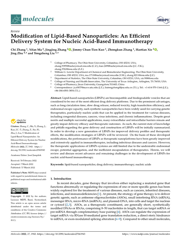 Modification of Lipid-Based Nanoparticles An Effic | PDF