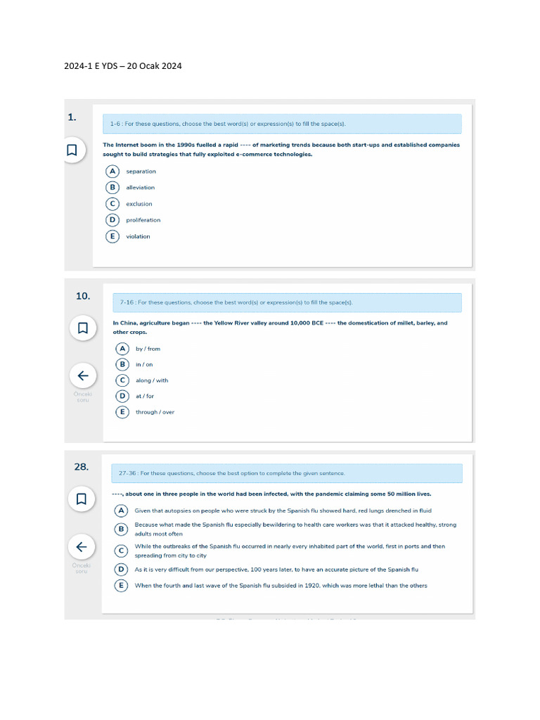 2024-1 E YDS - 20 Ocak 2024 Soruları | PDF
