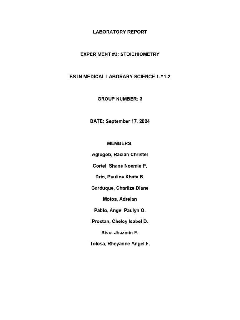 Experiment 3 - Stoichiometry (Group 3) | PDF