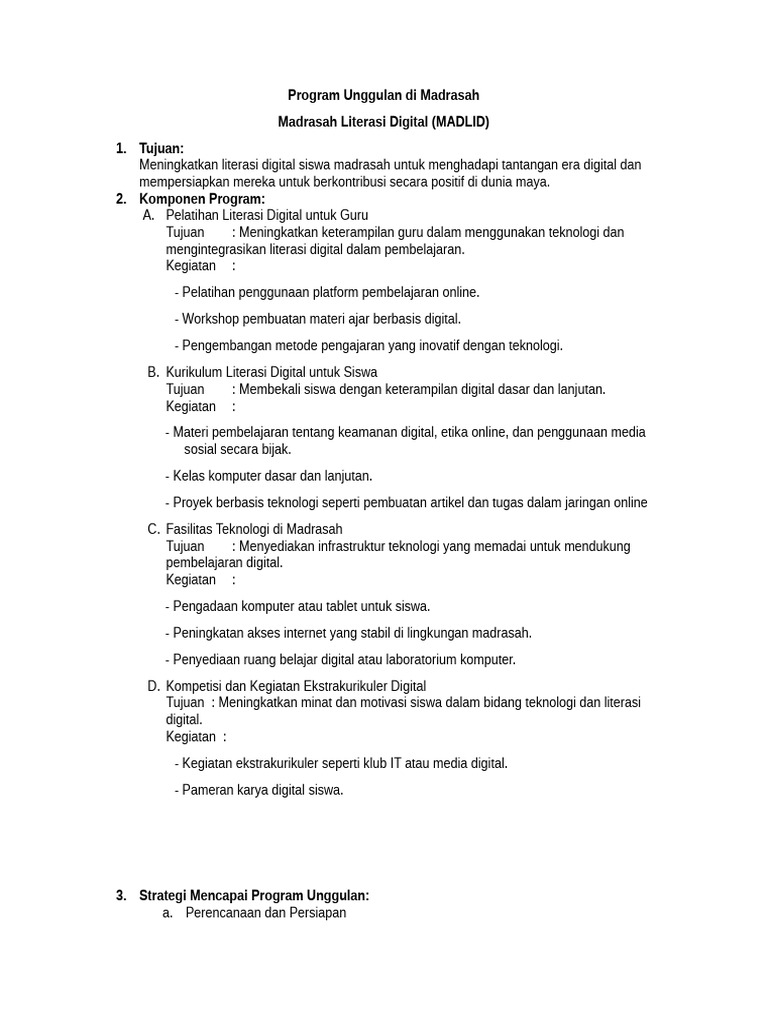 Contoh Program Unggulan Di Madrasah 1 | PDF