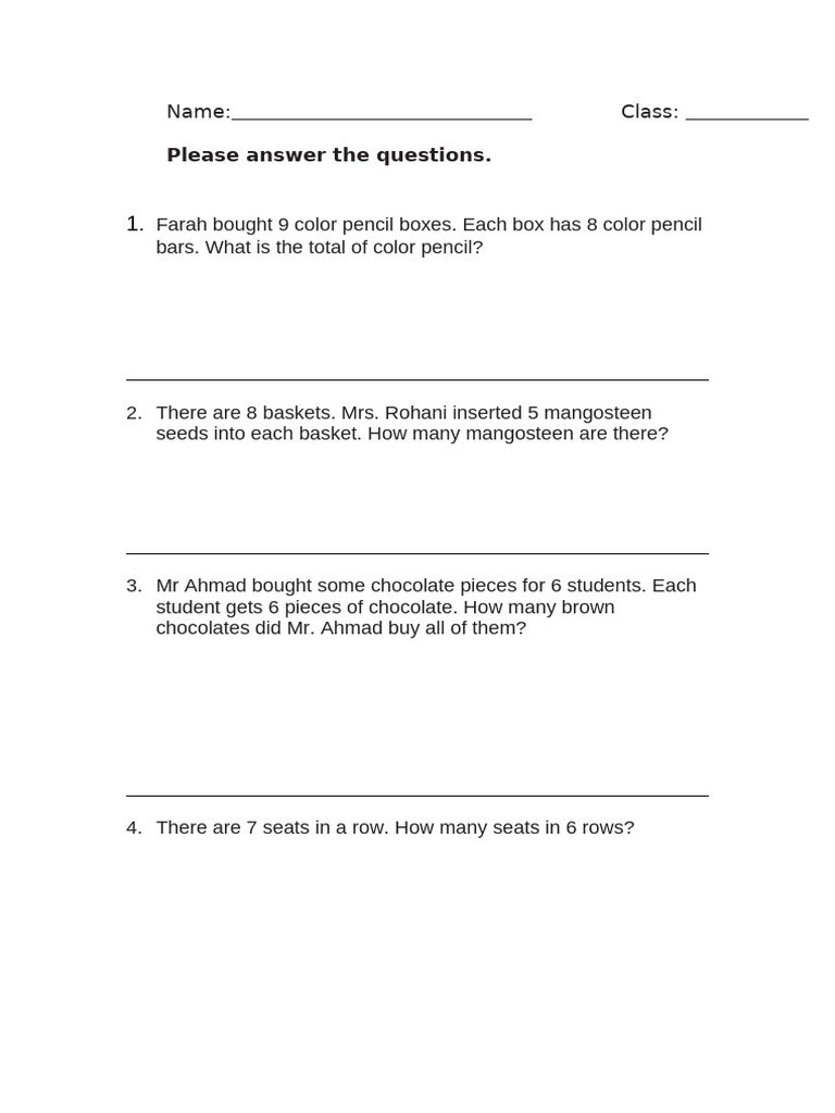 Multiplication Problem Solving Questions | PDF