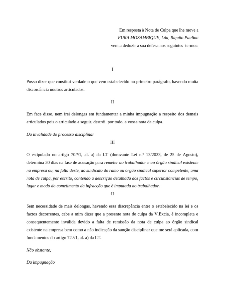 Resposta A Nota de Culpa | PDF