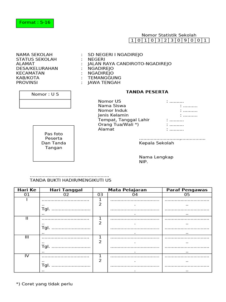 S-16 (Tanda Peserta) | PDF