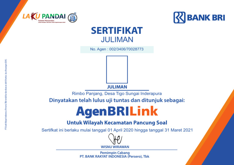 Sertifikat Agen Brilink | PDF